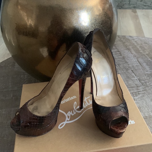 Shoes | Christian Louboutin Lady Peep 15 Python Savoy | Poshmark